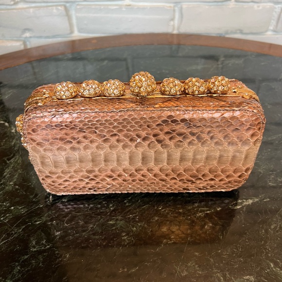 Clara Kasavina | Bags | Rose Gold Python Clutch With Rose Gold Crystal ...